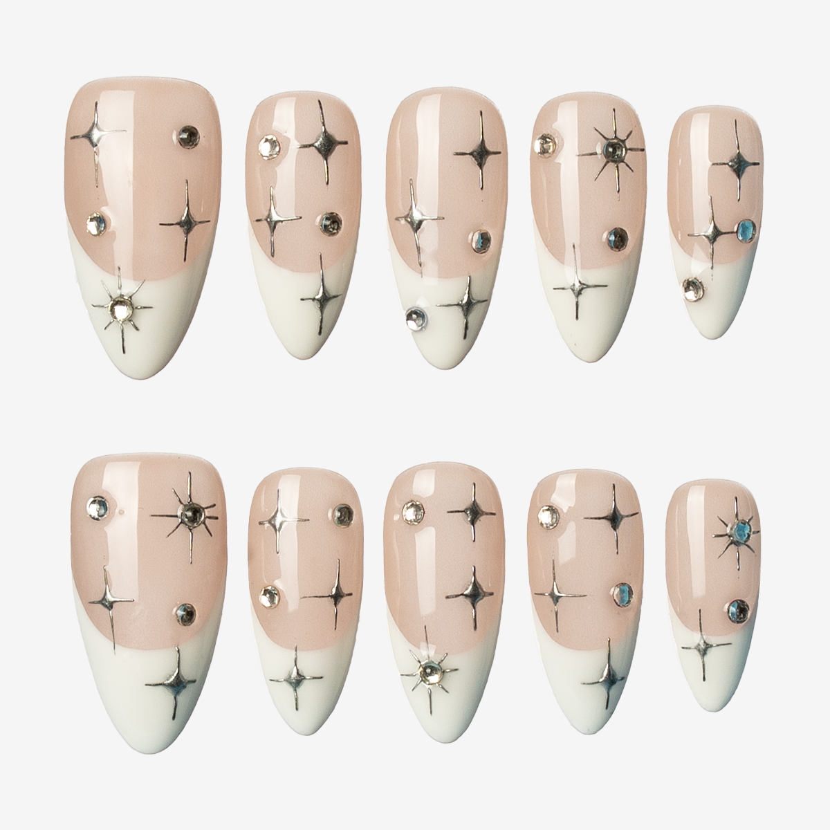 Starlight Nude Almond French Nails | Salon-Pro 10PCS – Stella&Moon